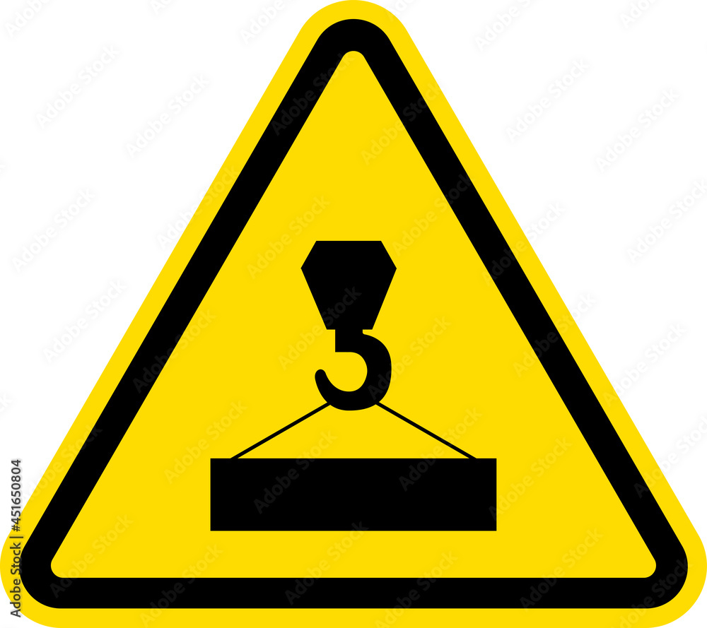 Overhead crane hazard sign. Black on yellow background. Safety signs ...