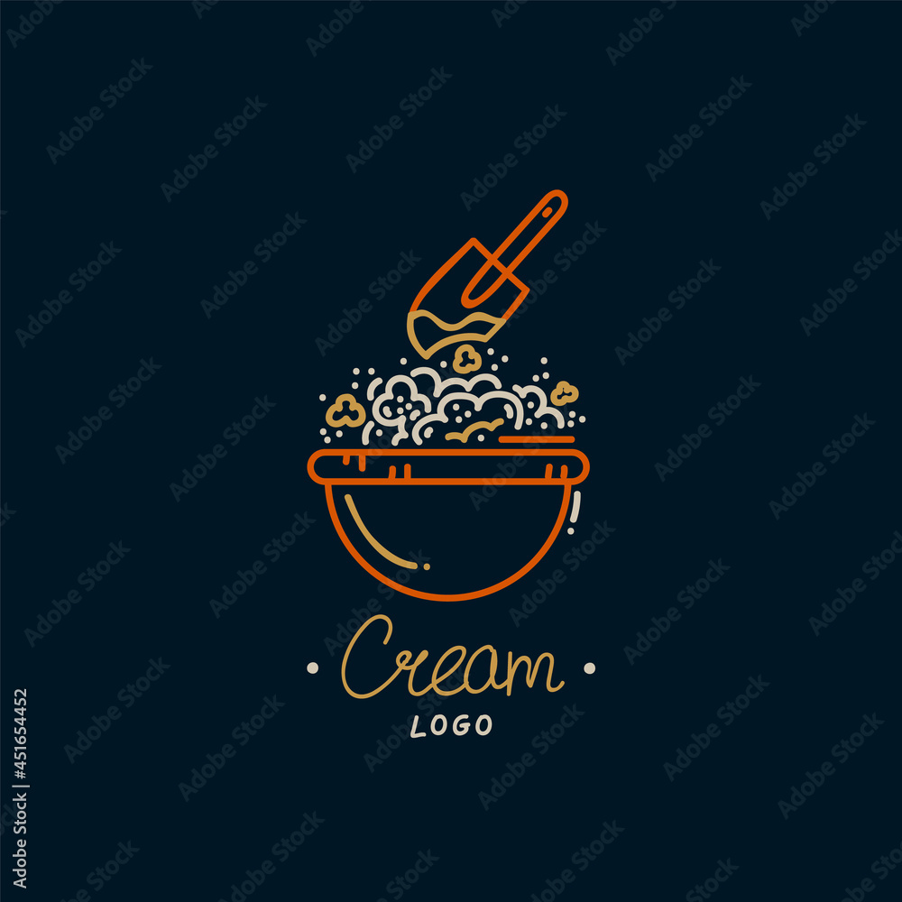 Logo template with baking ingredients. Illustration of flour in a bowl ...