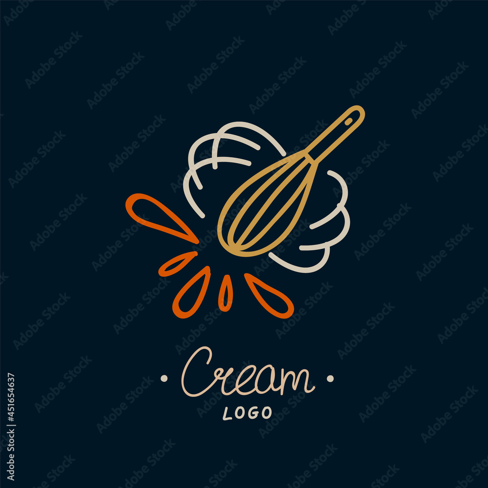 Logo template with baking ingredients. Illustration with a whisk and ...