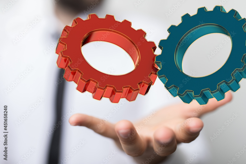 Cogs and gear wheel mechanisms. Hi-tech digital technology and ...