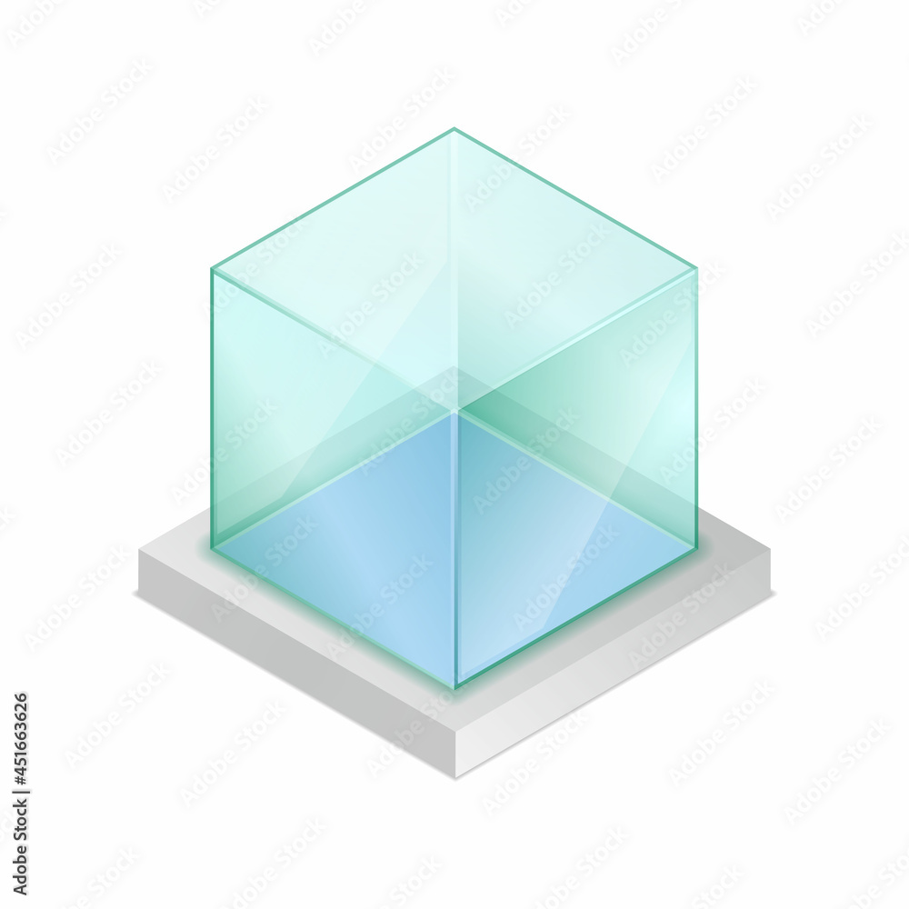 Isometric vector illustration empty glass cube isolated on white ...