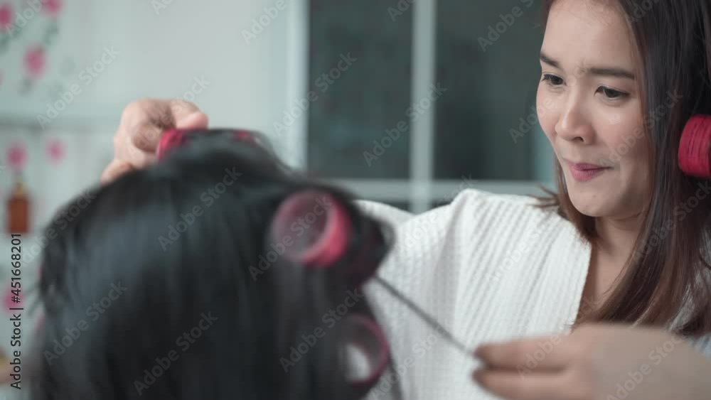 Mother-Daughter Bonding: Asian Family Enjoying Hair Styling Time at ...