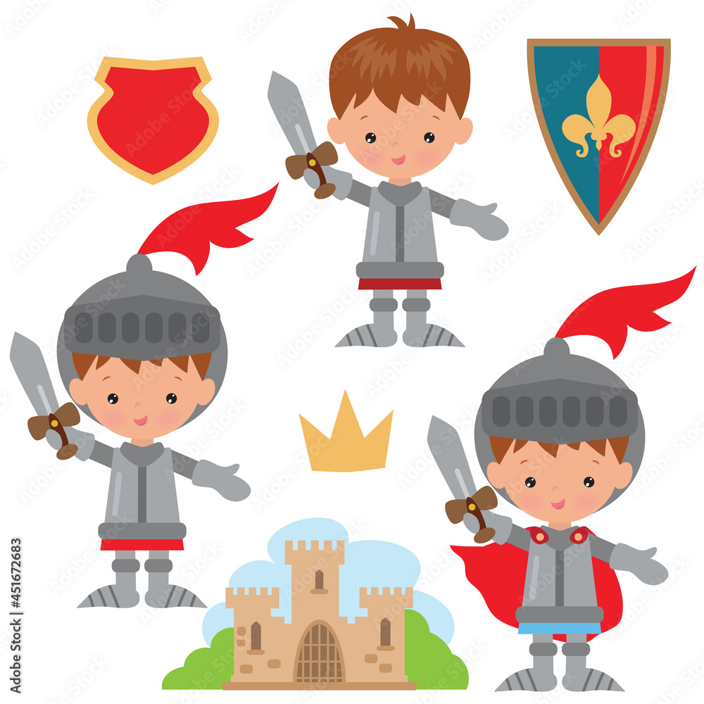 Knight boy vector cartoon illustration Stock Vector | Adobe Stock