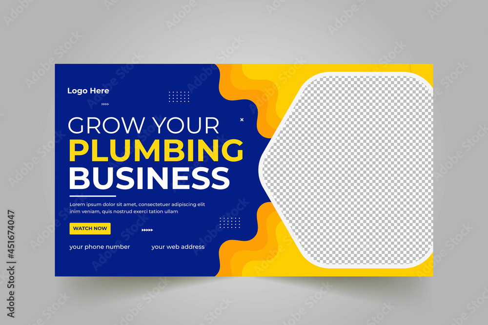 Plumbing Business Youtube Thumbnail Template Design and Web Banner ...