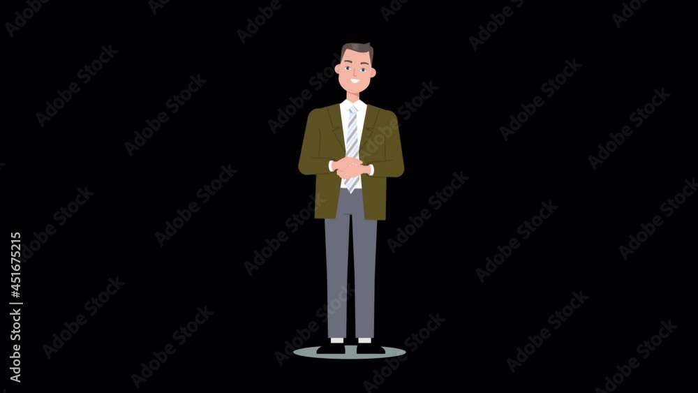 applause animation ALPHA channel. business man in suit stands and ...
