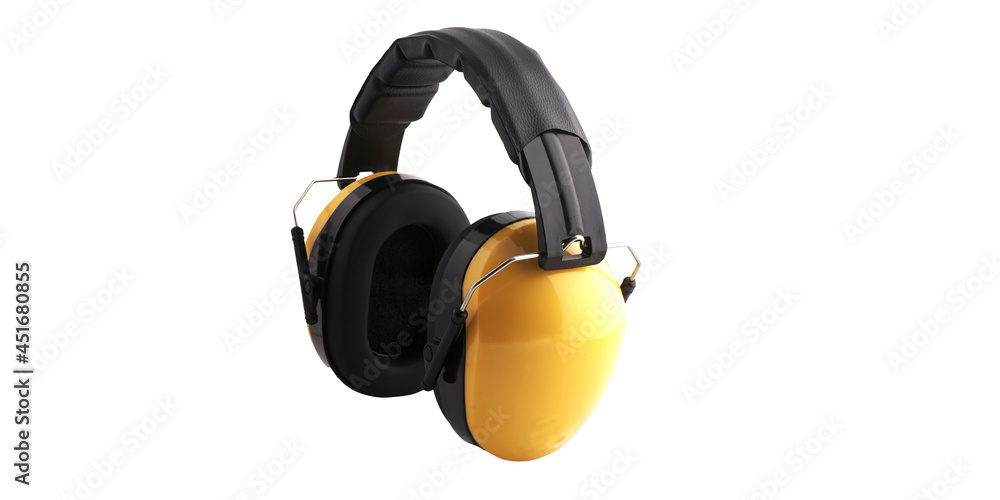 Yellow earmuffs to protect ears when working in a noisy environment ...