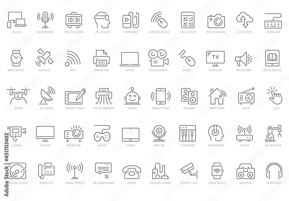 Tech Devices Line Icon Set Stock Template | Adobe Stock