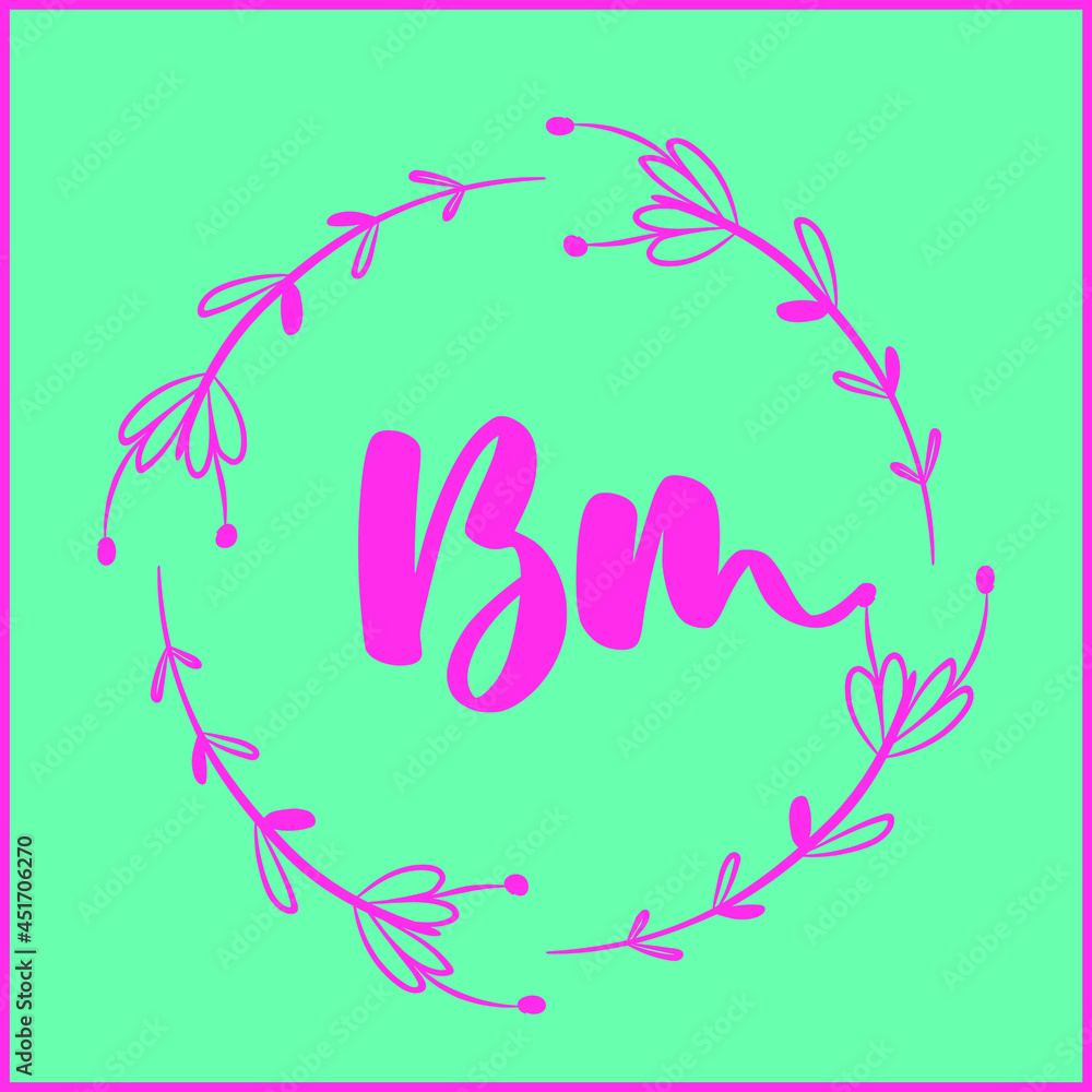 BM initial handwriting logo circle floral monogram template. alphabet ...
