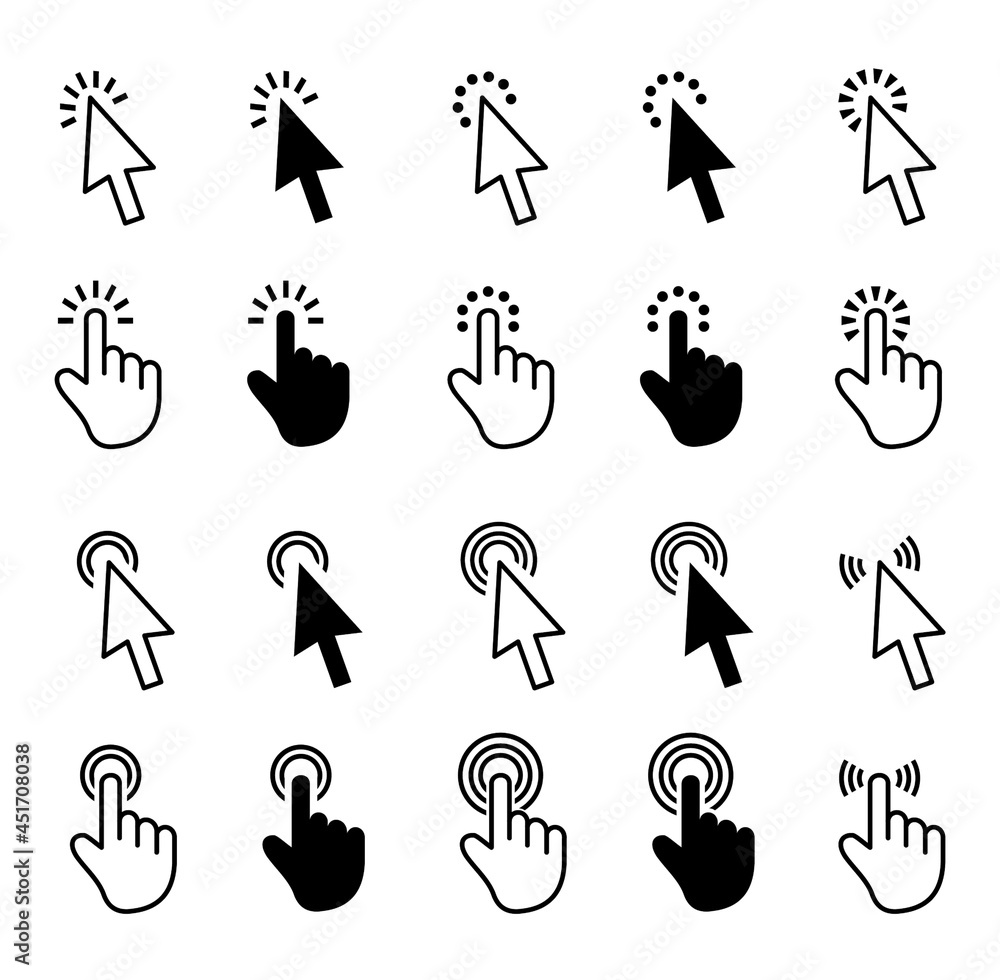 Mouse click cursor set collection Hand Cursors and clicks. Mouse ...