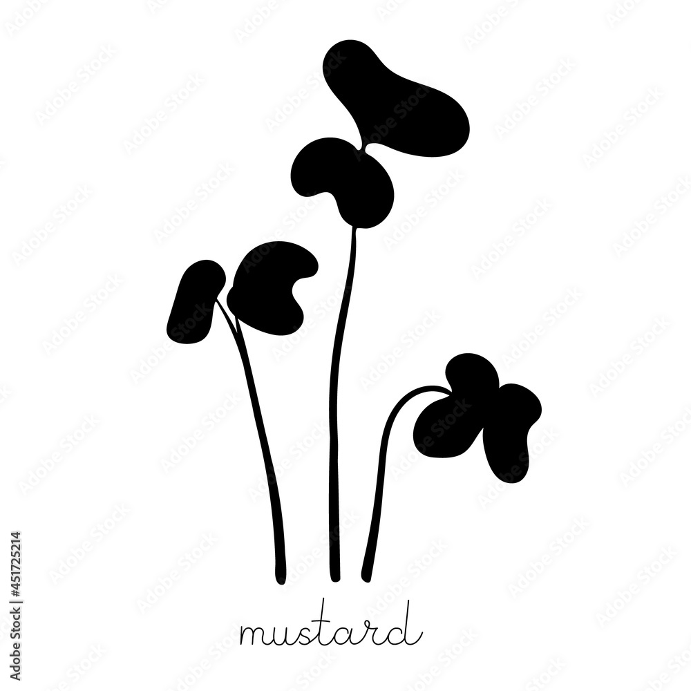 Mustard sprouts black silhouette symbol. Icon Microgreen vector ...