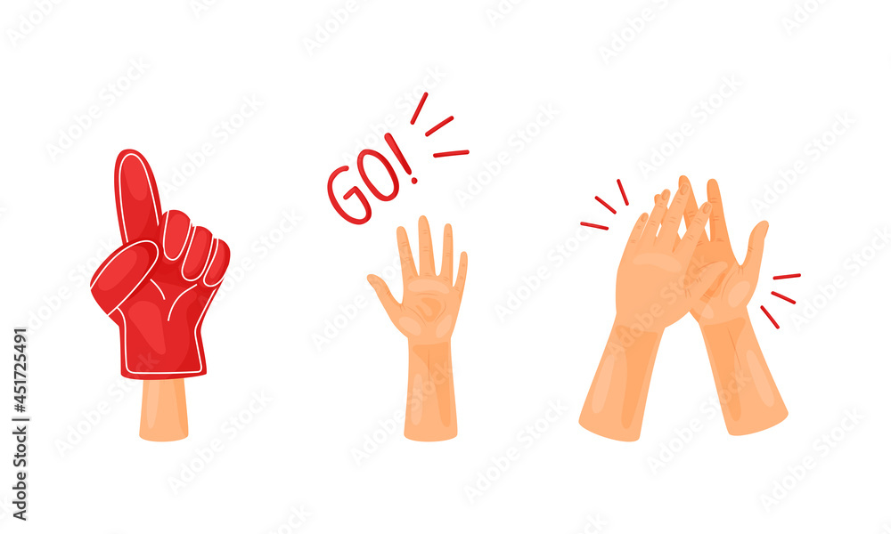 Soccer football fan attributes set. Hands cheering sports team cartoon ...