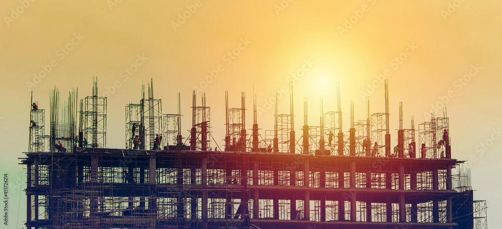 panorama image of worker team working safety on structure of a large ...