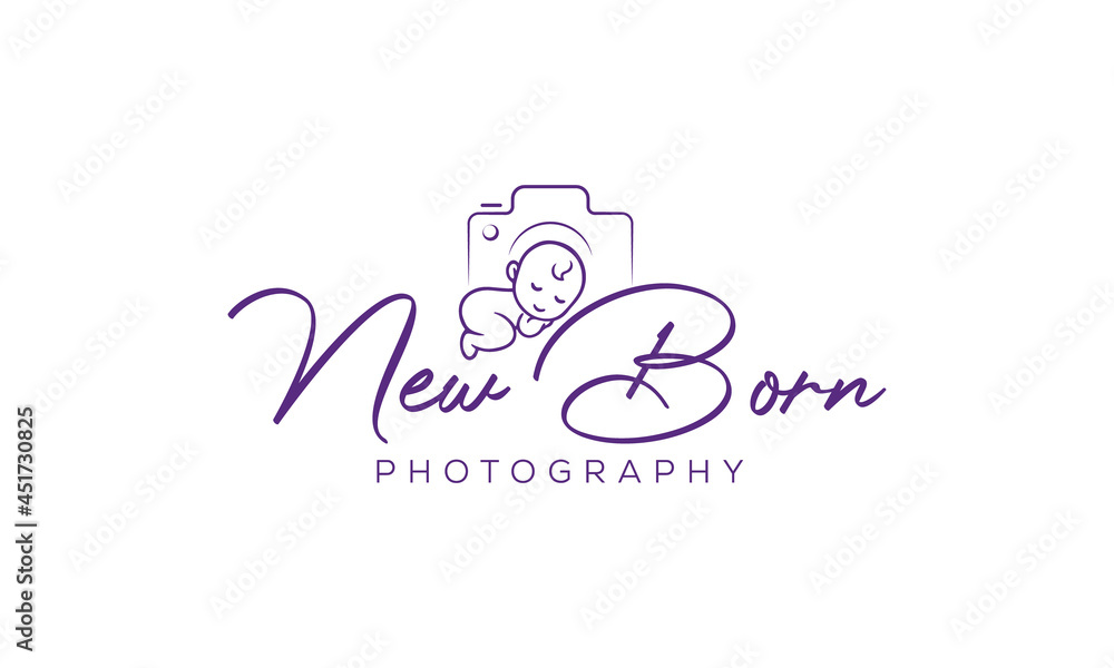 Newborn Photography studio logo template, camera with baby initial NEWBORN photography signature ...