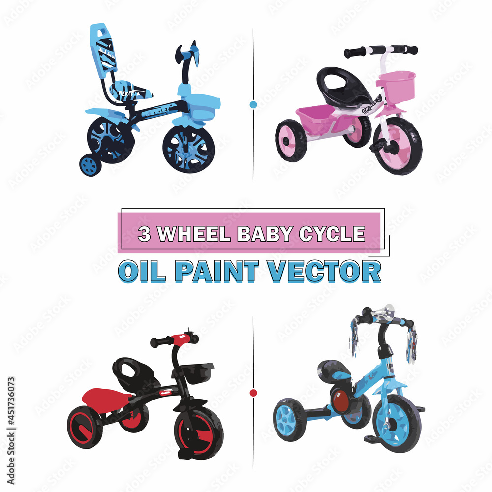 3 Wheel Baby Cycle Vector Illustration, Oil Paint Vector. Stock Vector ...