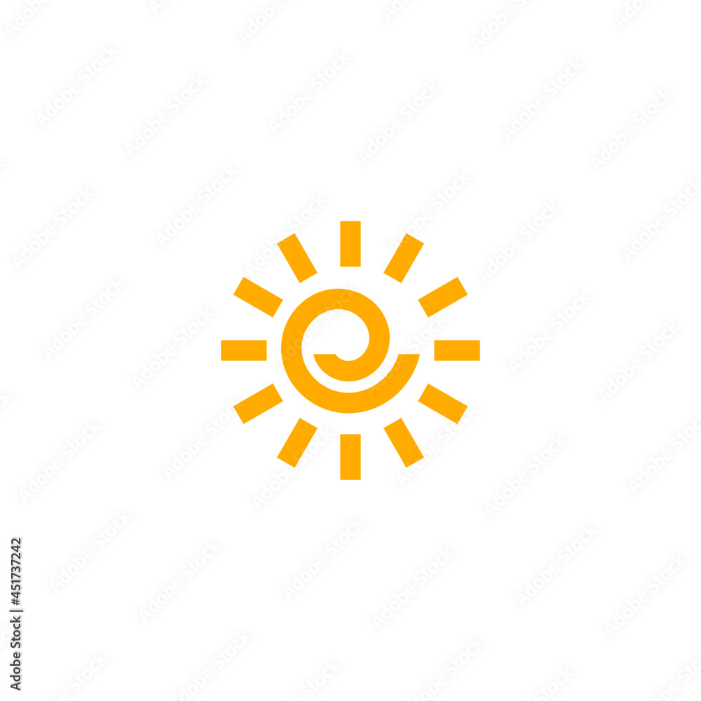 initial letter e with sun symbol logo design. minimal vector graphic ...