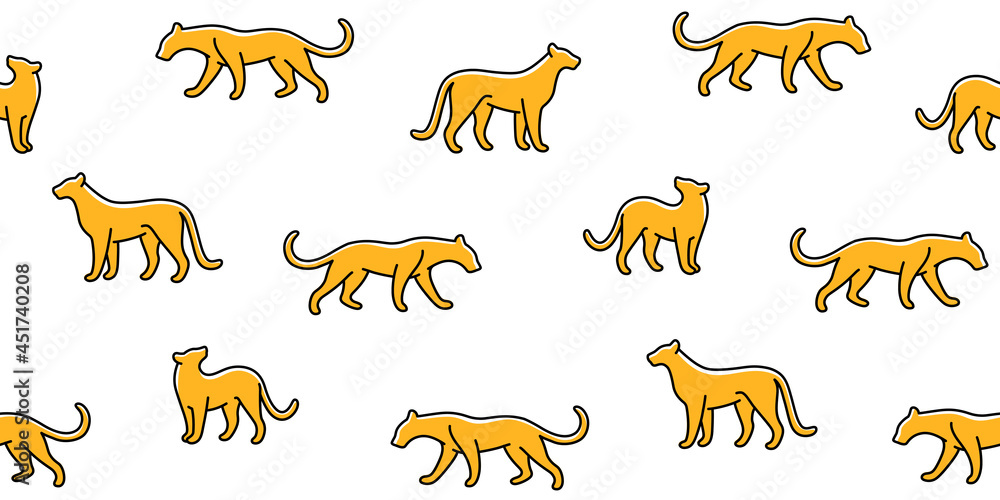 Cartoon panther - seamless trendy pattern with animal in various poses ...