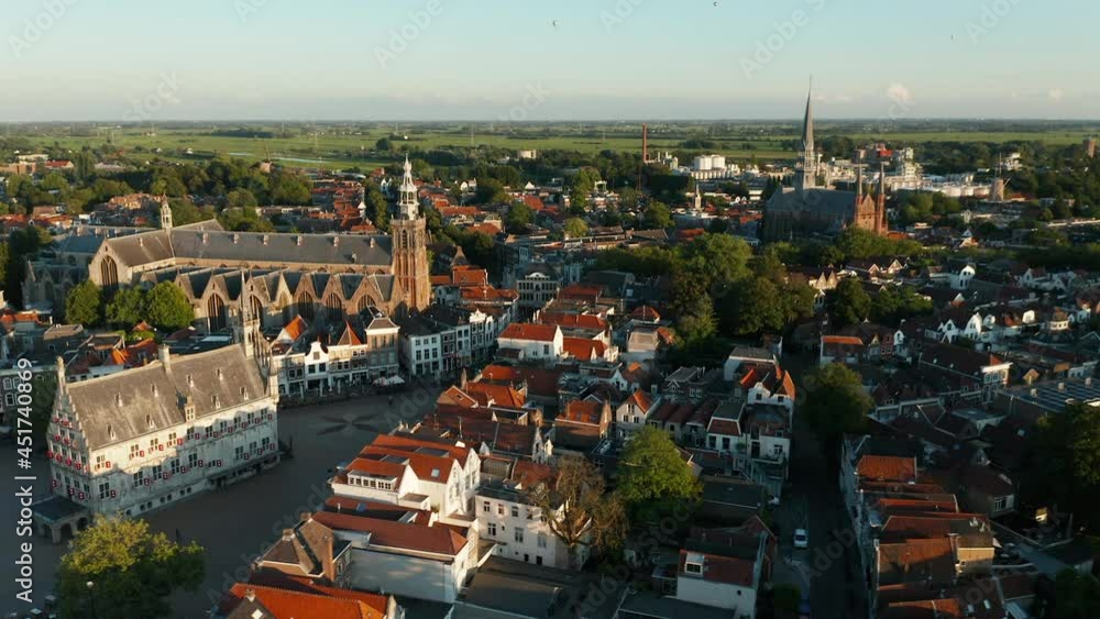 Panorama Of The Old Town Hall And The Historical Churches In Gouda City ...