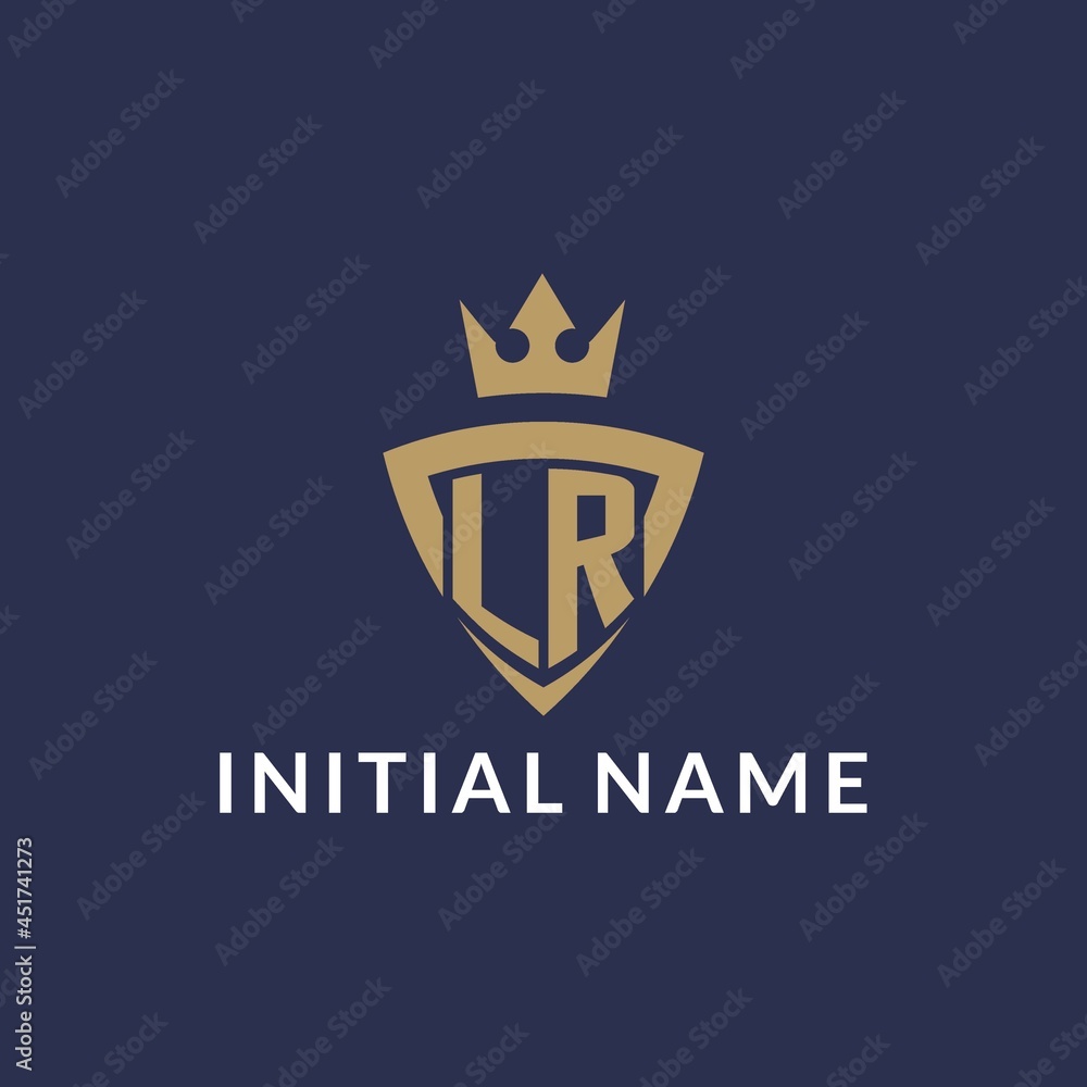 Vetor de LR logo with shield and crown, monogram initial logo style do ...