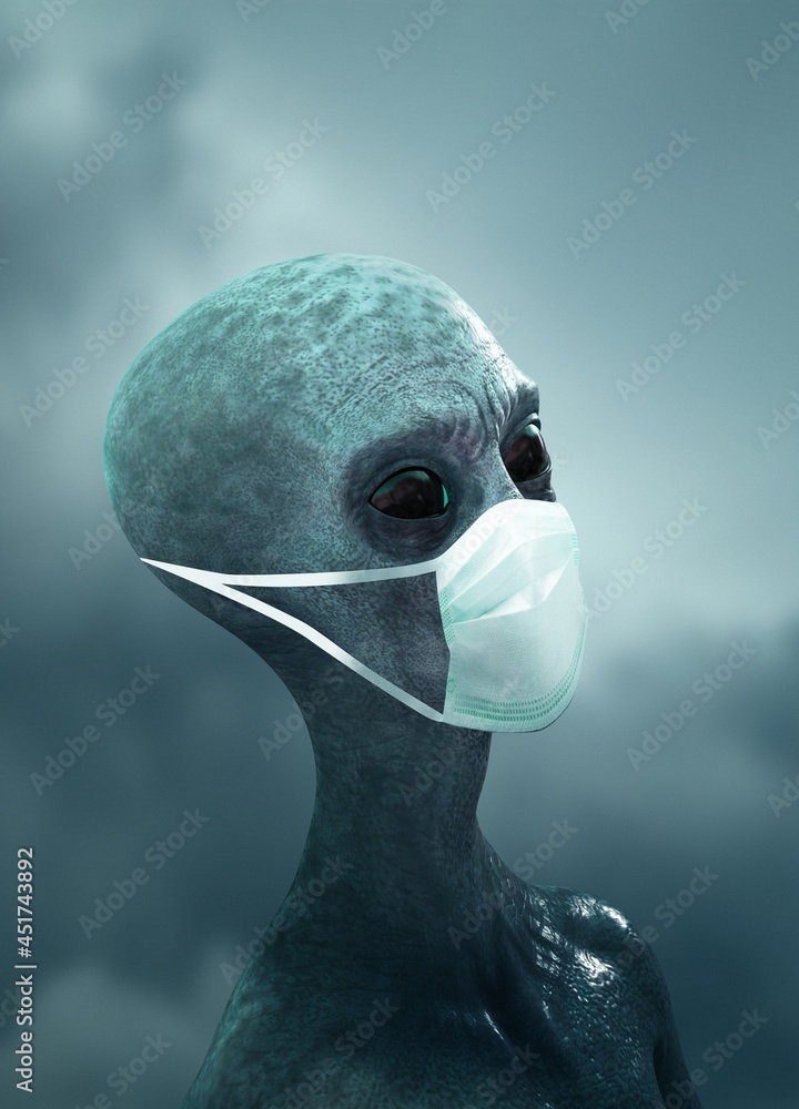 Alien wearing a face mask, illustration Stock Illustration | Adobe Stock