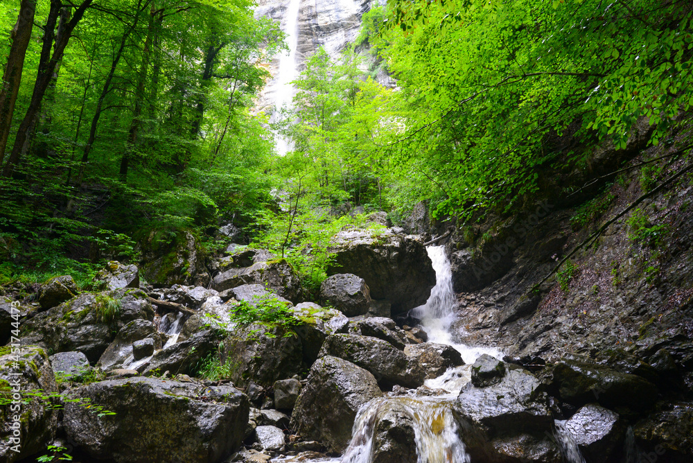Klauser Wasserfall bei Mellau, Bezirk Bregenz in Vorarlberg Stock Photo ...