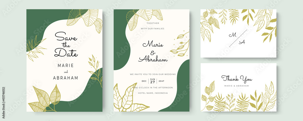 Minimal Green Floral Wedding Invitation, Wedding Invitation Template ...