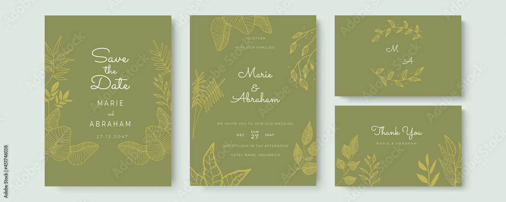 Minimal Green Floral Wedding Invitation, Wedding Invitation Template ...