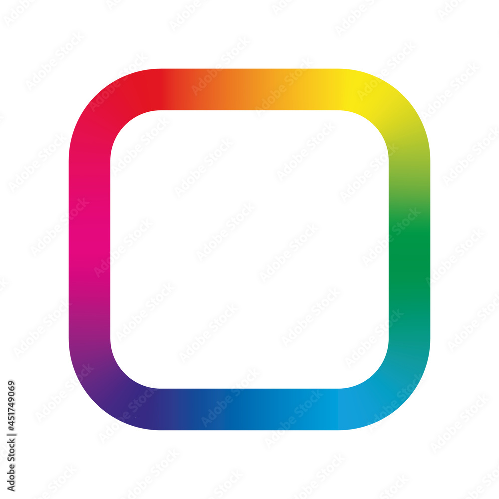 Colorful rainbow gradient square frame with rounded corners. Vector ...