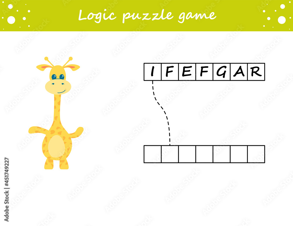 Logic puzzle game. Learning words for kids. Find the hidden name ...