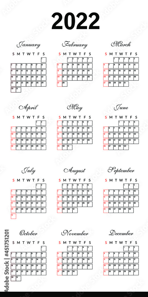 Monthly calendar for the 2022 year. Week starts on Saturday. monthly ...