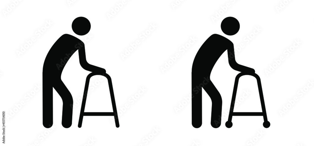 Elder icon. Mobility, old man pictogram. Disabled vector sign. Stickman ...