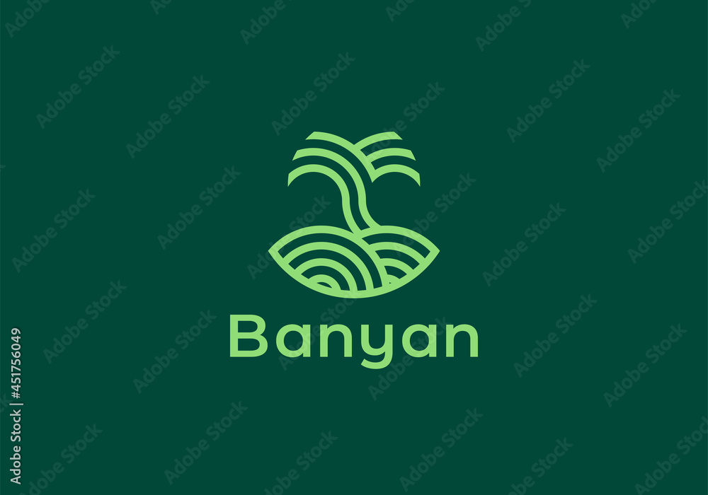 Illustration of banyan tree line minimalist creative logo Stock Vector ...