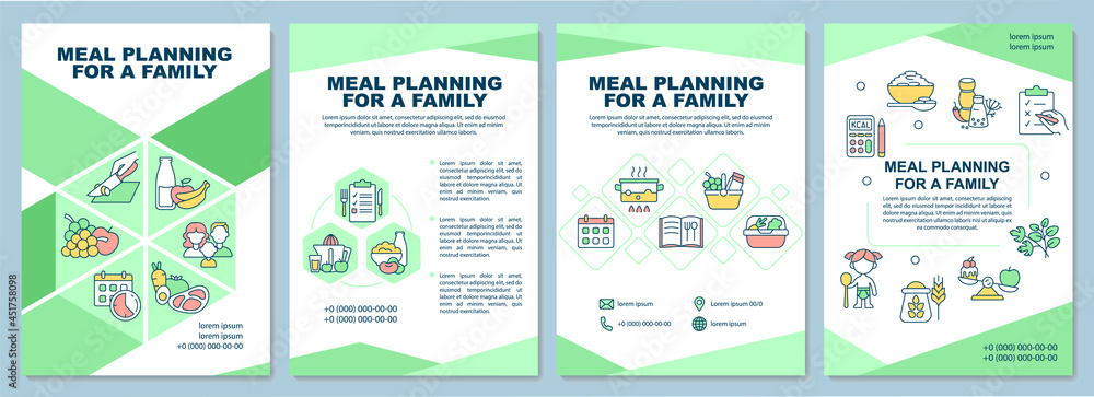 Meal planning for family brochure template. Diet for kids, adults ...
