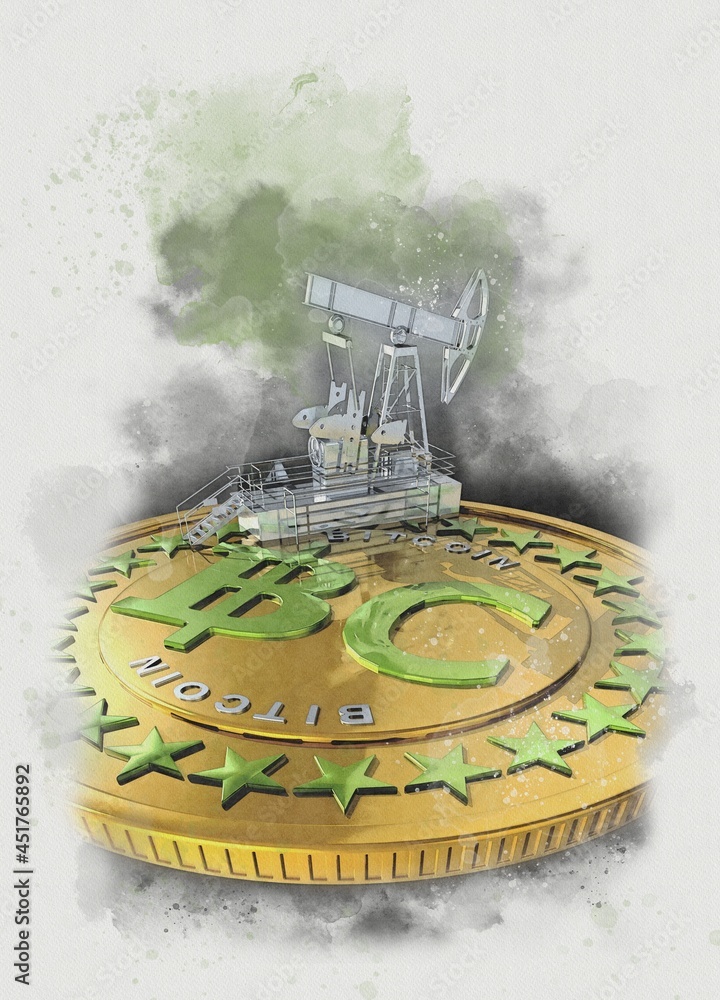 Bitcoin mining, conceptual illustration Stock Illustration | Adobe Stock