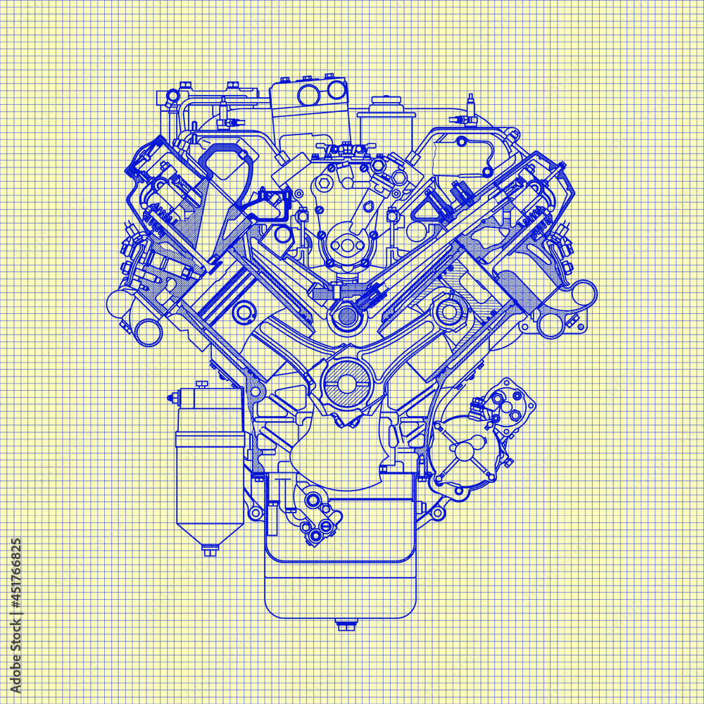 engine blueprint outline vector illustration Stock Vector | Adobe Stock