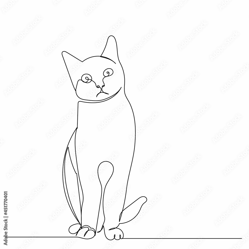 continuous line drawing cat sketch, isolated Stock Vector | Adobe Stock
