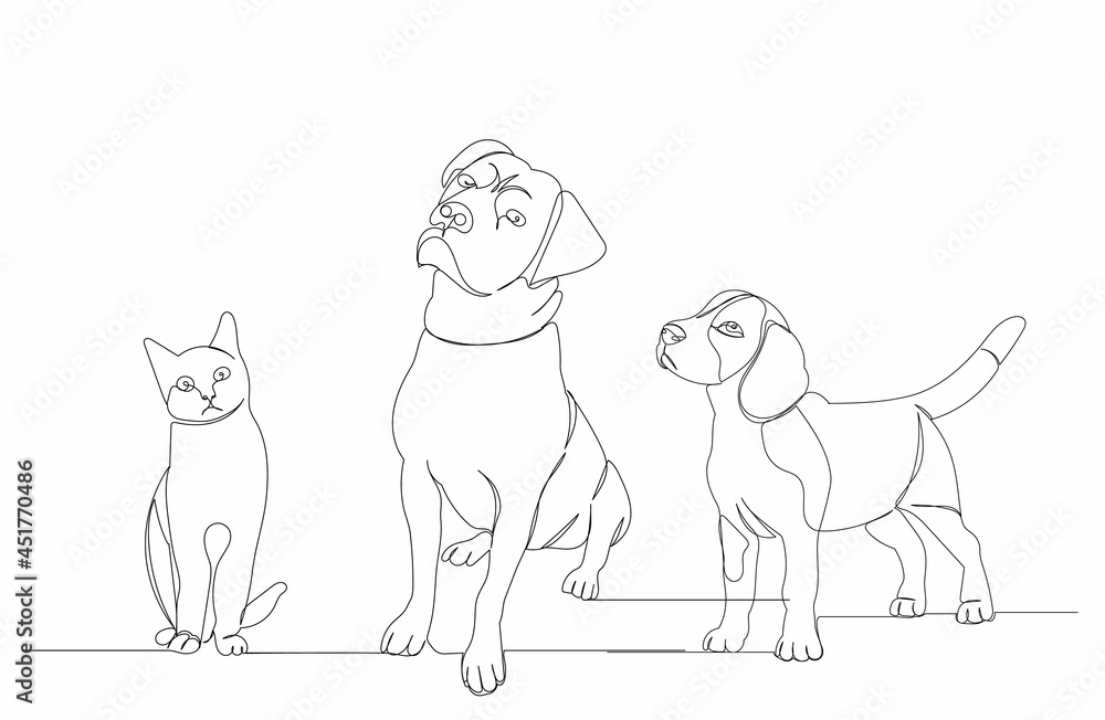 continuous line drawing of cat and dog sketch Stock Vector | Adobe Stock