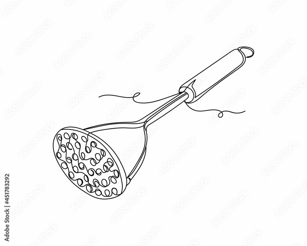 Continuous one line drawing of potato masher icon in silhouette on a ...
