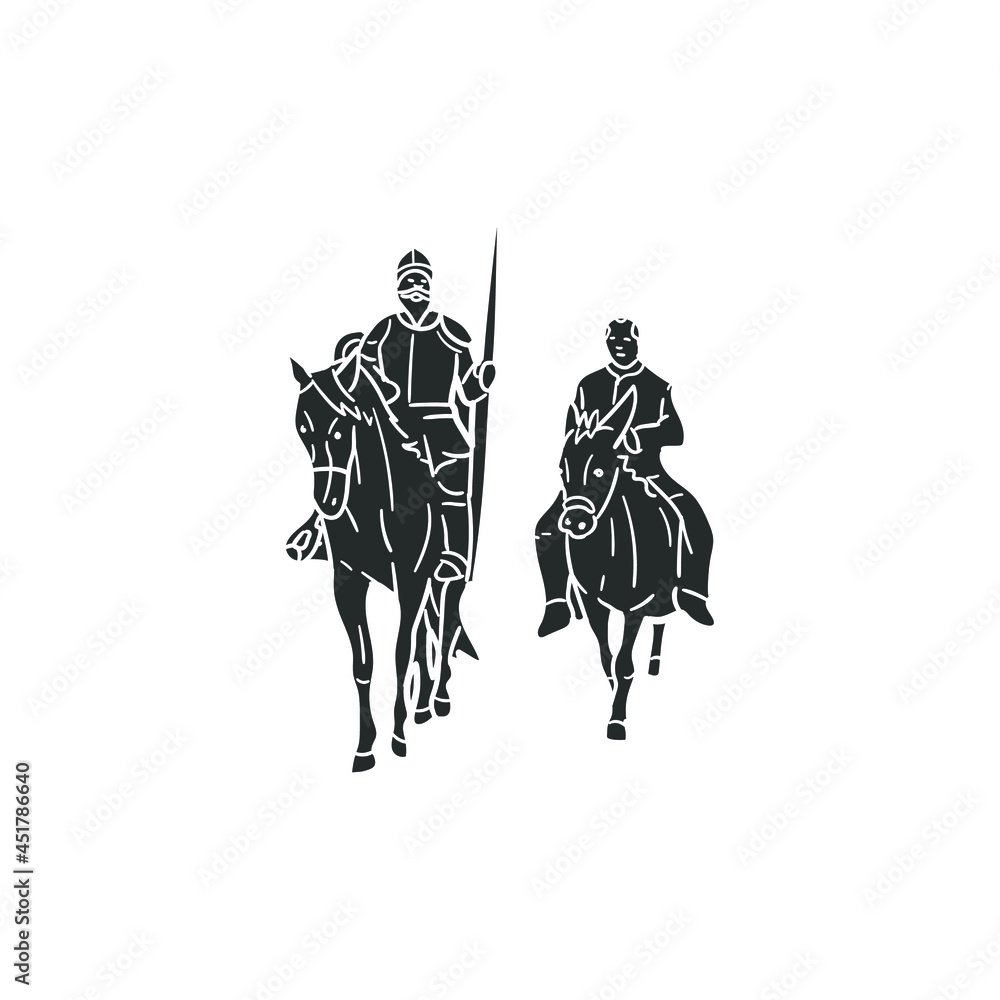 Vetor de Don Quijote y Sancho Panza Icon Silhouette Illustration ...