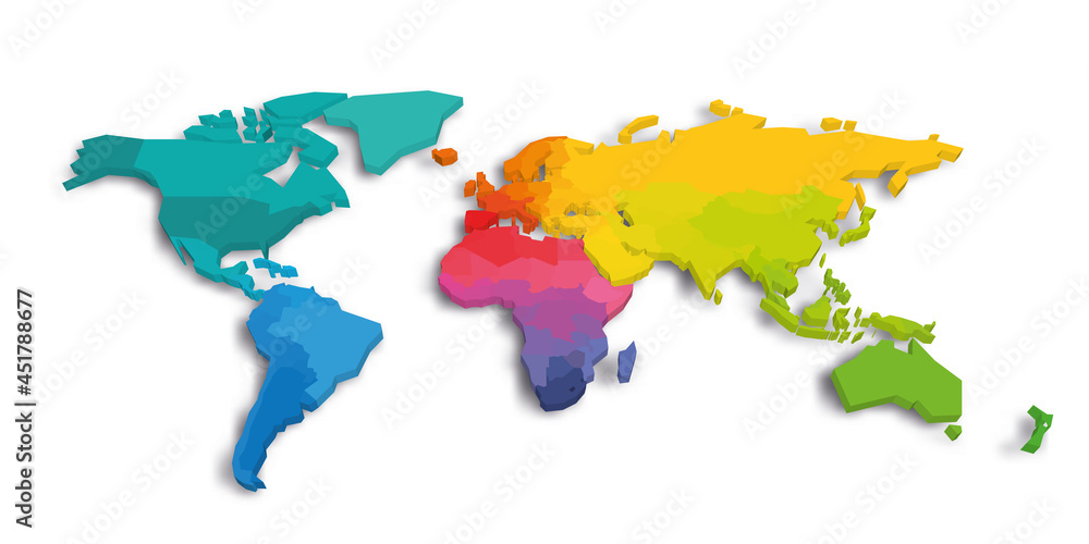 Plakat Colorful World Map in colors of rainbow spectrum. Each sovereign ...