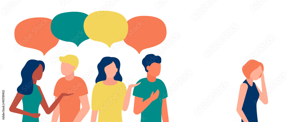 Group of people communicate, ignoring, bullying, shaming, hate, abuse ...