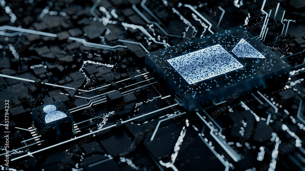 Video camera Technology Concept with Recording symbol on a Microchip ...