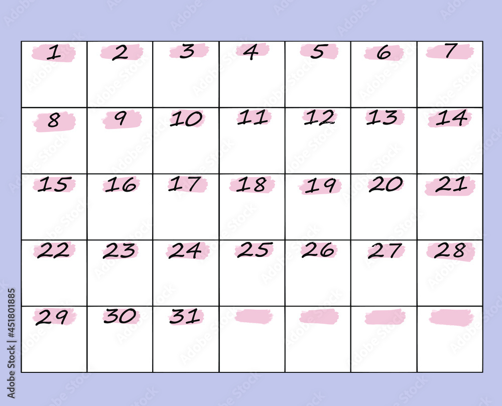 Planner with minimal design for 31 days. Vector planner for notes ...