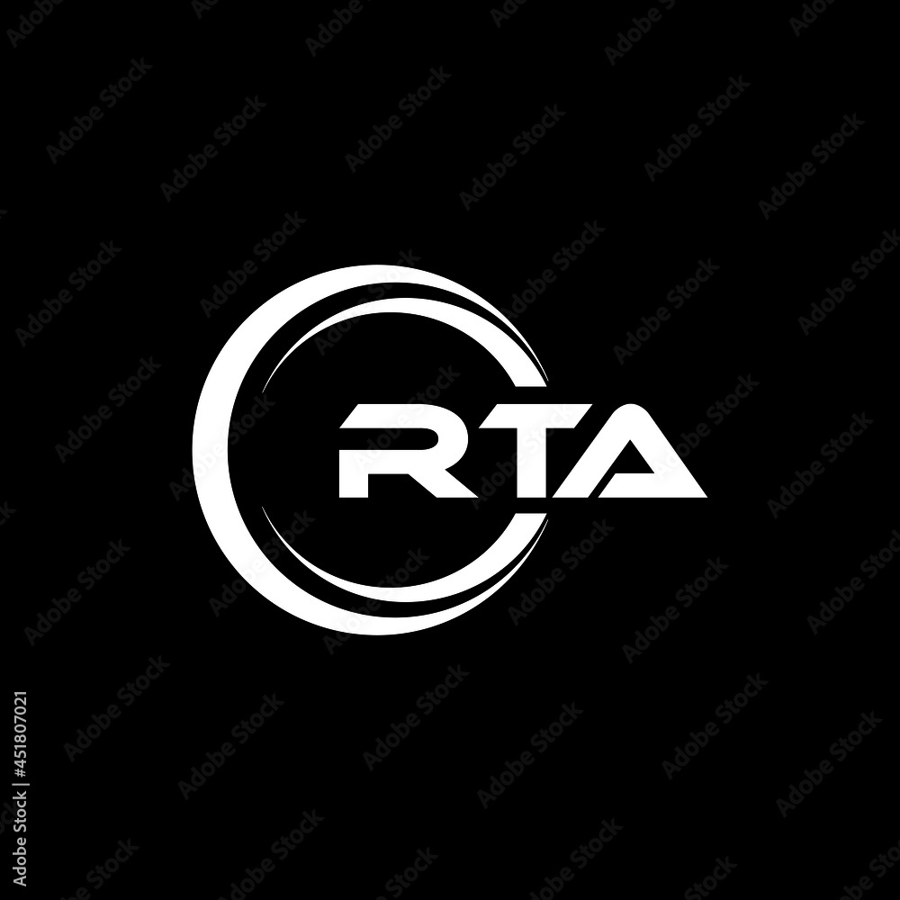 Vetor do Stock: RTA letter logo design with black background in ...