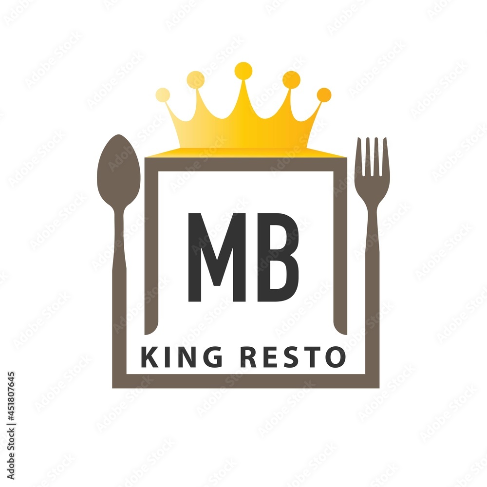 Initial Letter MB king crown logo restaurant design template. King ...