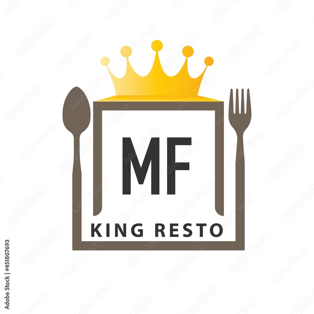 Initial Letter MF king crown logo restaurant design template. King ...