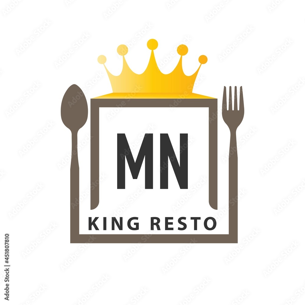 Initial Letter MN king crown logo restaurant design template. King ...