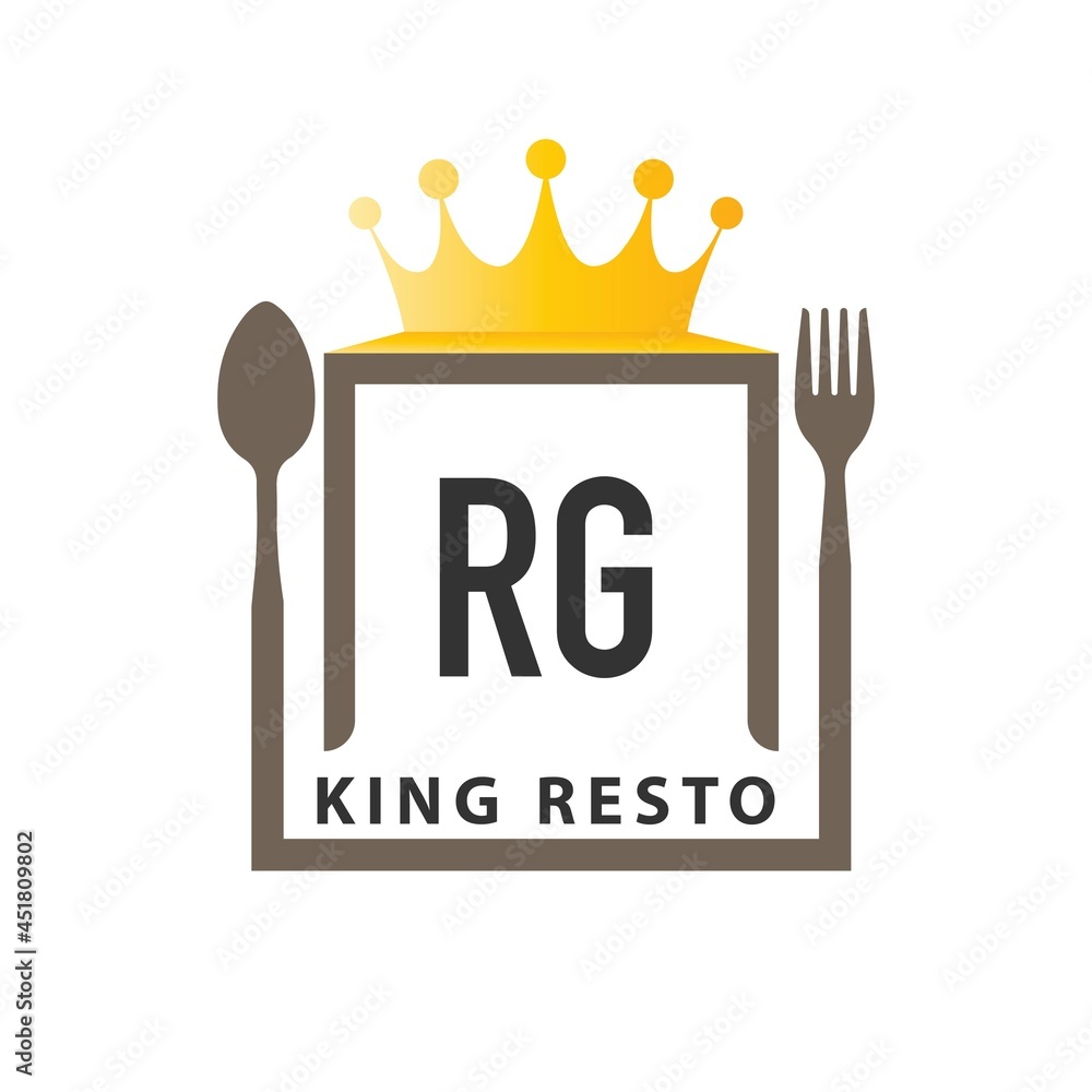 Initial Letter RG king crown logo restaurant design template. King ...