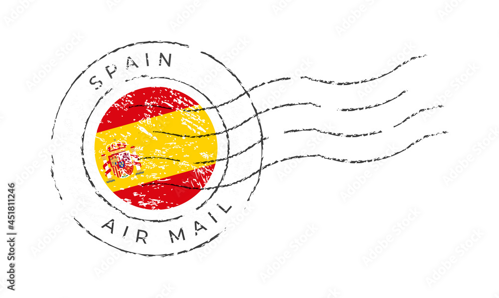 spain postage mark. National Flag Postage Stamp isolated on white ...
