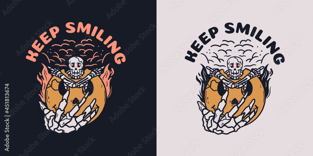 skeleton with smile emoticon illustration for tshirt Stock Vector ...