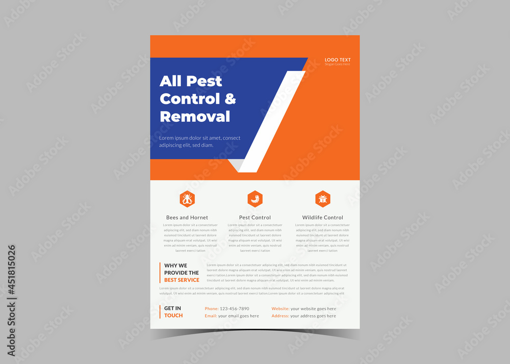 Pest control flyer design template. Pest prevention poster leaflet ...